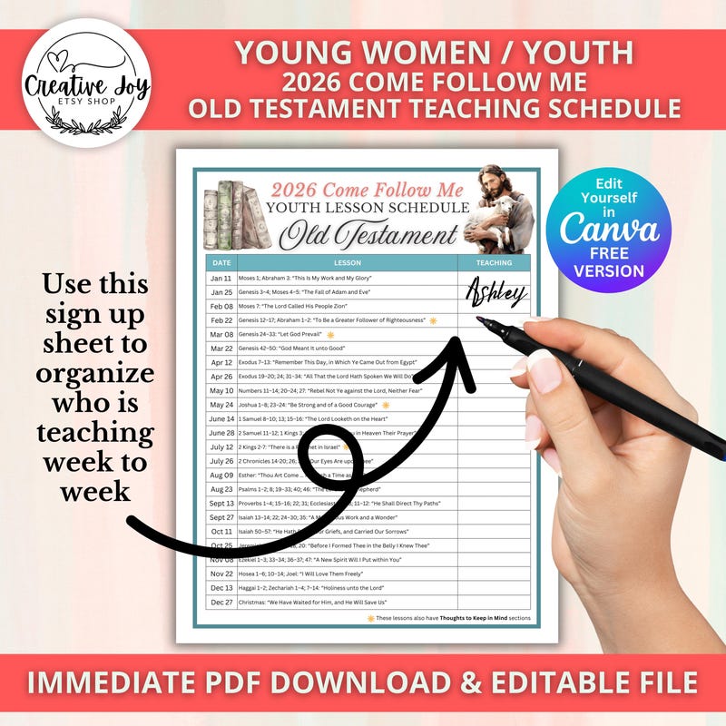 Yw Lds Teaching Schedule - Etsy