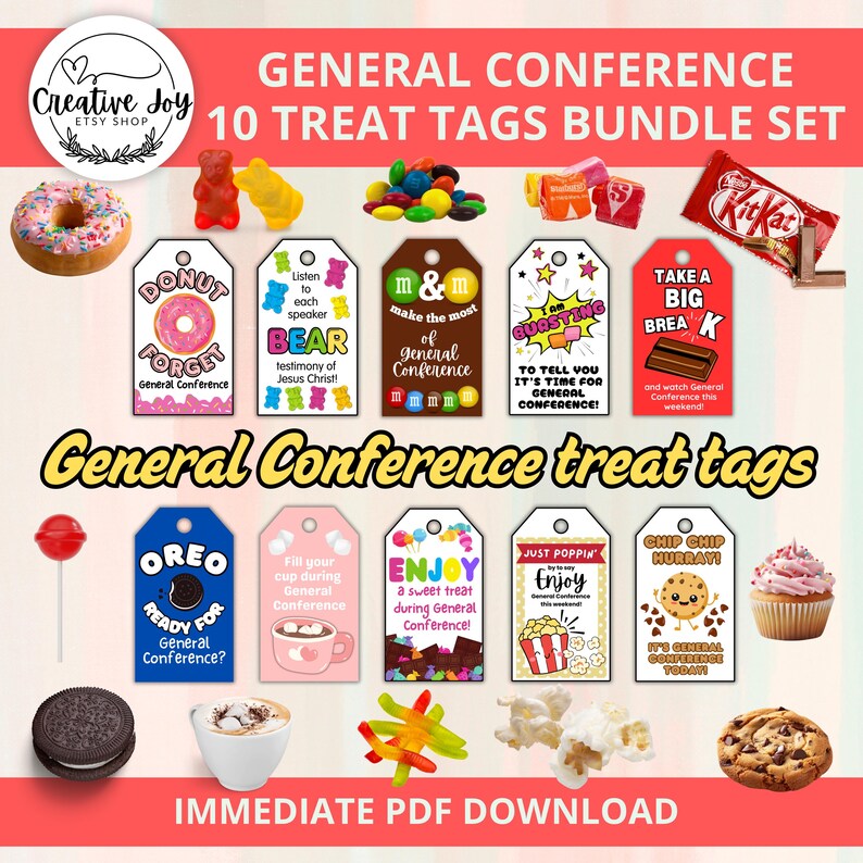 LDS General Conference Treat Tag Bundle Set of 10 Printable | Young ...
