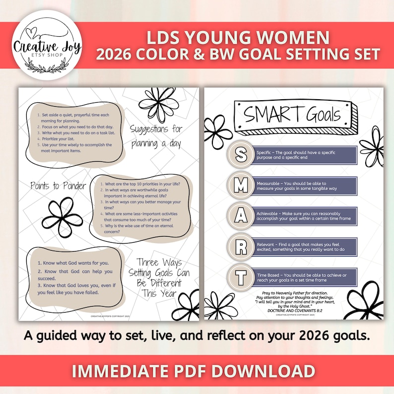 LDS Young Women 2026 Goal Setting Printable | Walk With Me Theme | Goal ...