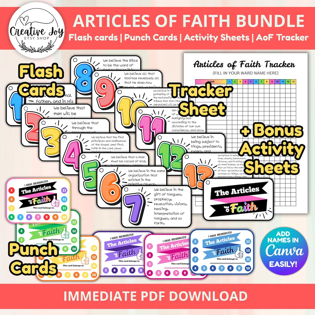 LDS Articles of Faith Printable Bundle | Articles of Faith Flash Cards ...