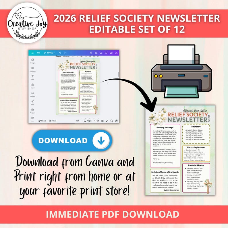 2026 Relief Society Editable Newsletter Bundle | LDS Ward Newsletter ...
