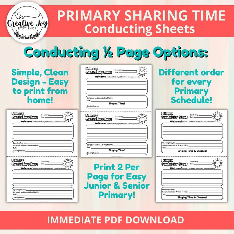 LDS Primary Sharing Time Conducting Sheets | Primary Presidency Helps ...