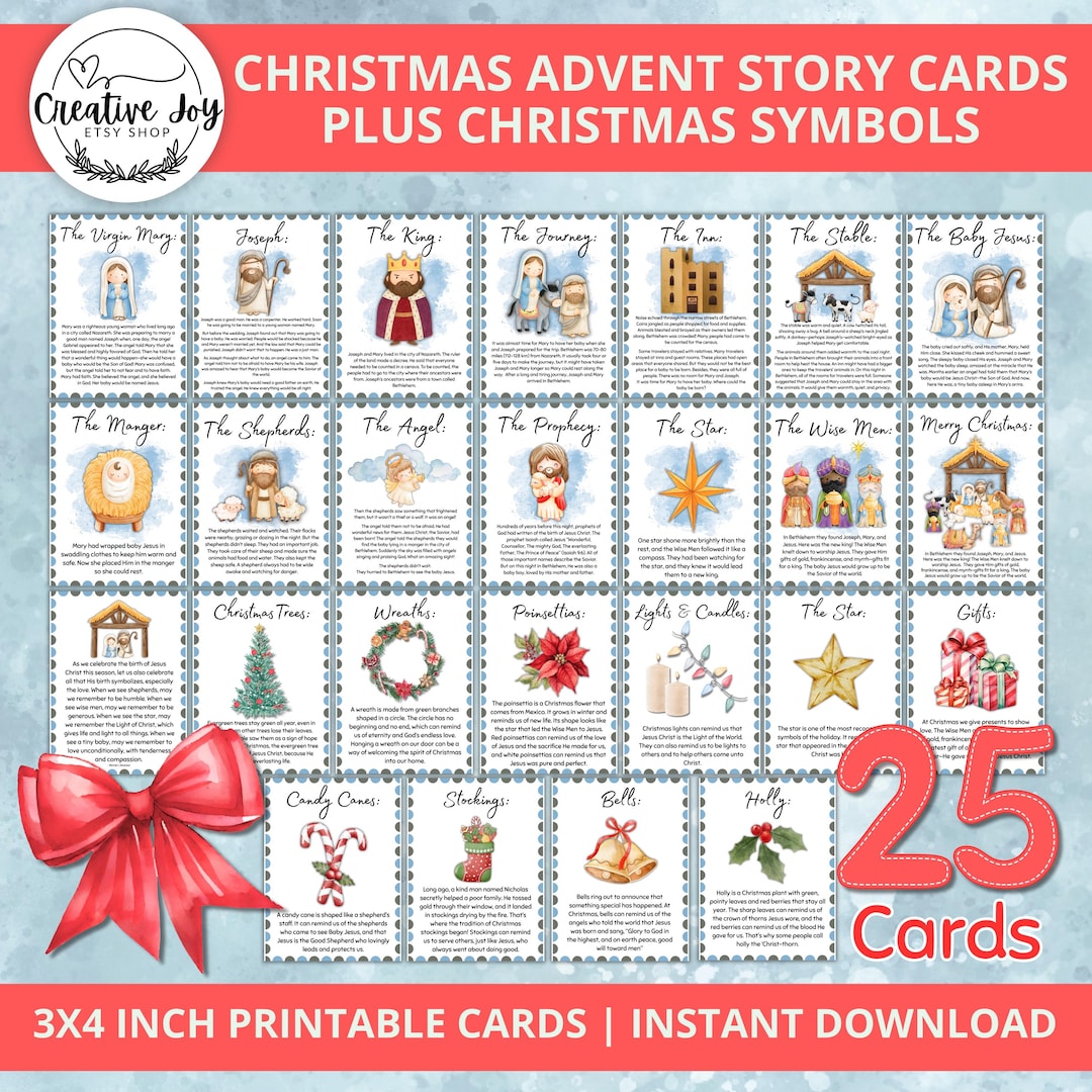 Christmas Advent Story Cards + Christmas Symbols | 25 Printable Cards ...