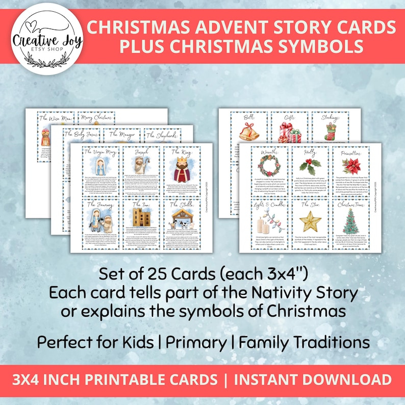 Christmas Advent Story Cards + Christmas Symbols | 25 Printable Cards ...