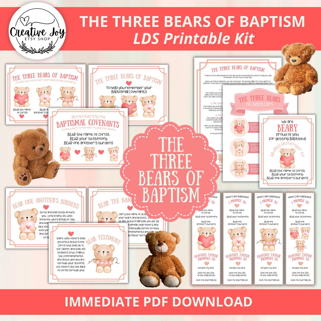 The Three Bears of Baptism LDS Printable Kit | Baptism Bears | It's ...