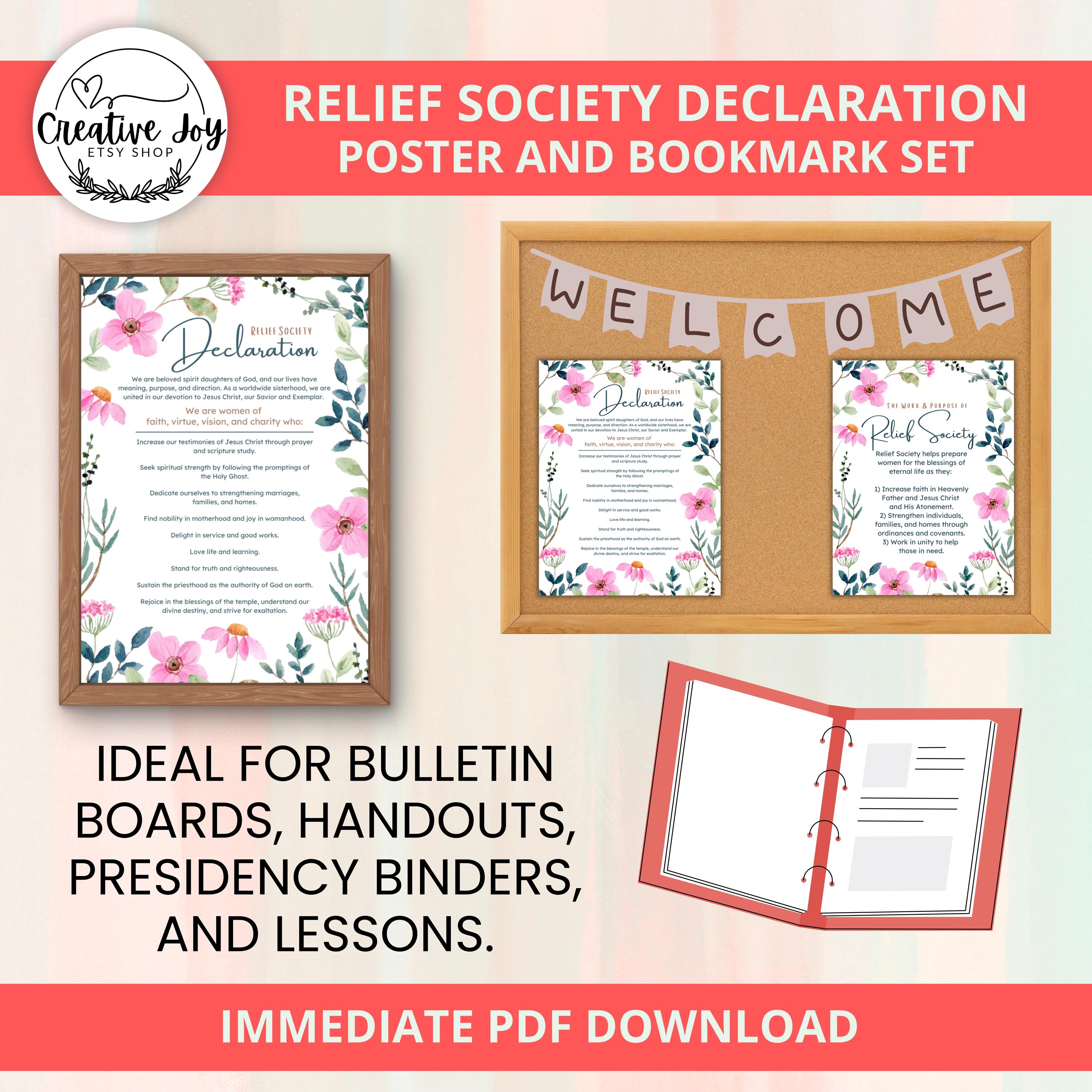 LDS Relief Society Printable Set | Relief Society Purpose & Declaration ...