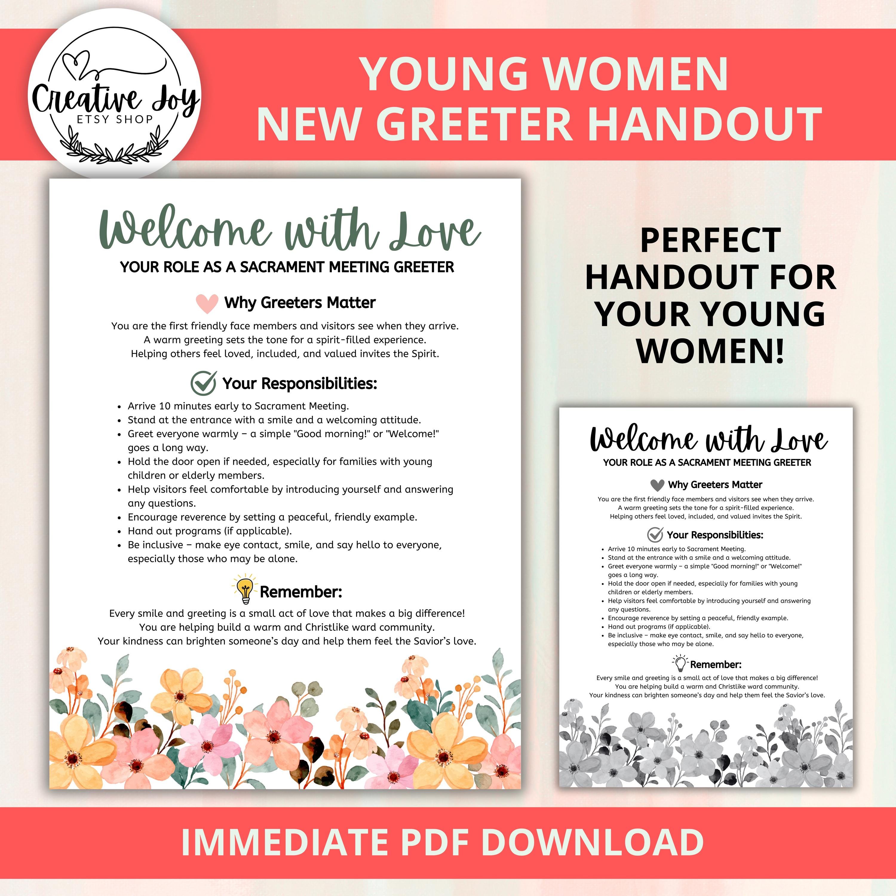 LDS Youth Greeter Handout | Young Women | Printable Handout for Sunday ...