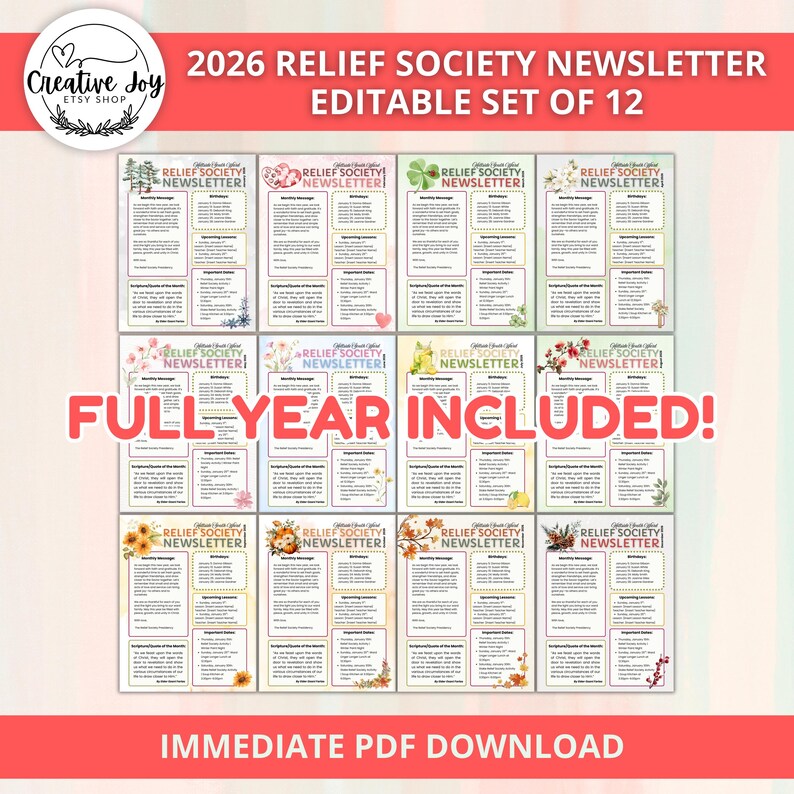2026 Relief Society Editable Newsletter Bundle | LDS Ward Newsletter ...
