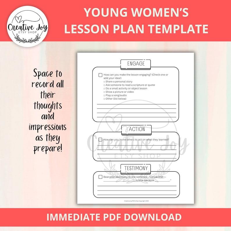 Young Women Lesson Plan Template | Come Follow Me | LDS Lesson Planning ...