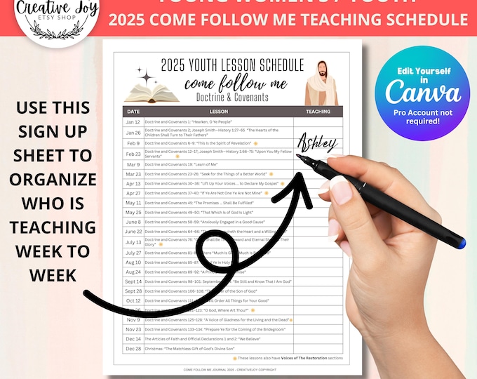 LDS Young Women 2025 Come Follow Me Lesson Schedule Sign-up | LDS Young ...