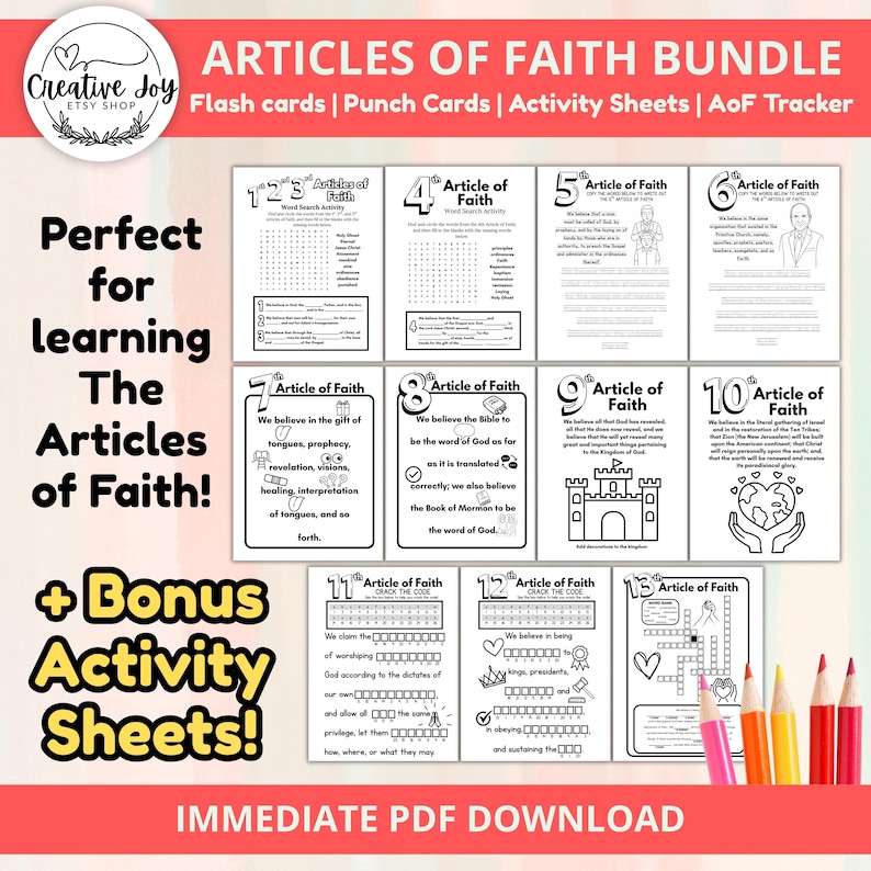 LDS Articles of Faith Printable Bundle | Articles of Faith Flash Cards | Articles of Faith Punch ...