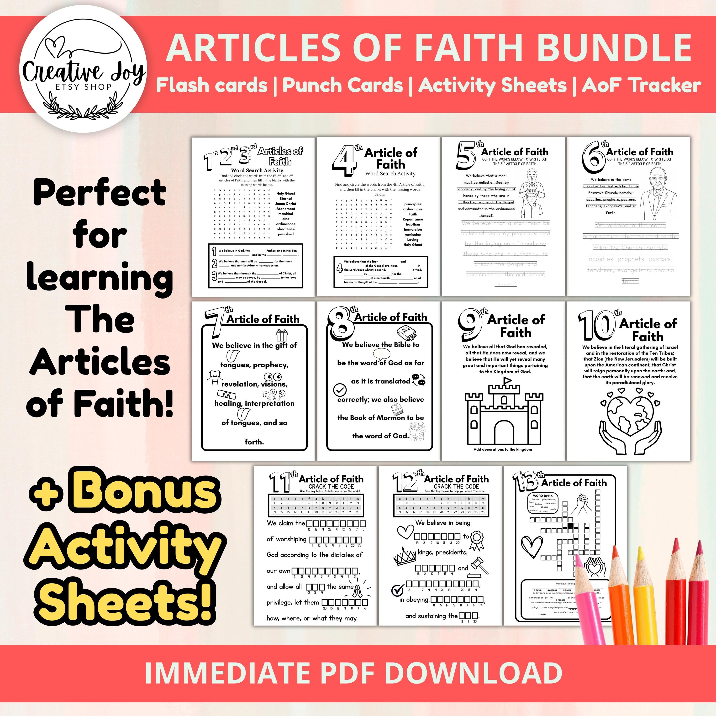 LDS Articles of Faith Printable Bundle | Articles of Faith Flash Cards ...