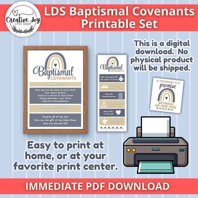 LDS Baptismal Covenants Printable Set | Baptism Poster | Baptism ...