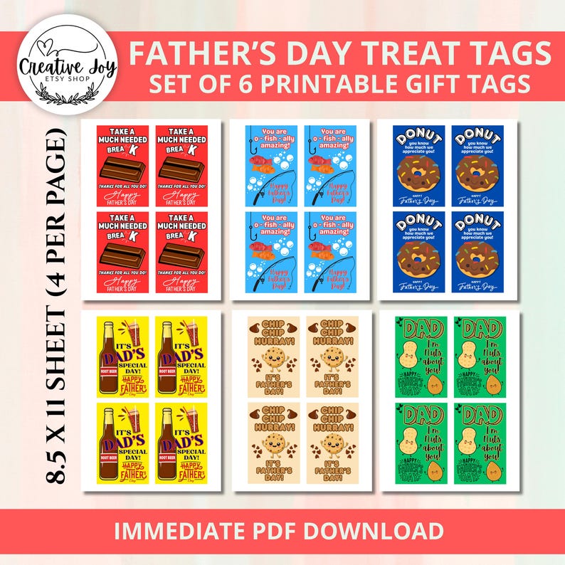 Printable Father's Day Treat Tags | Candy Grams | Father's Day Gift ...