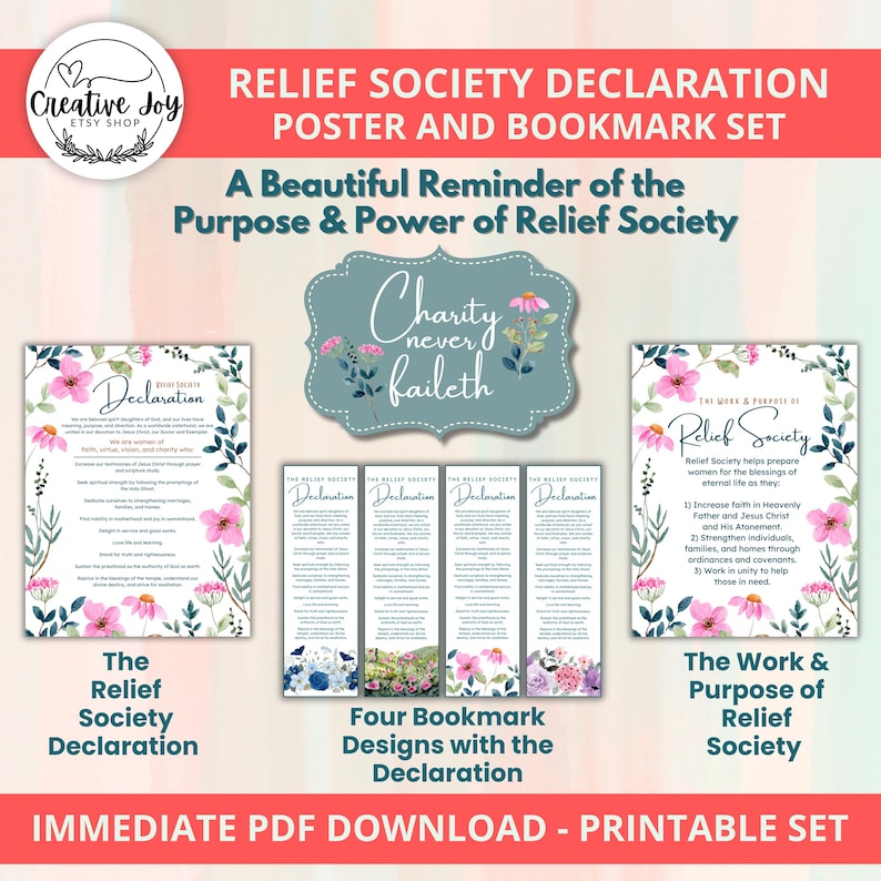 LDS Relief Society Printable Set | Relief Society Purpose & Declaration ...