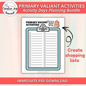 Primary Valiant Activities Printables | LDS Activity Days Planner ...