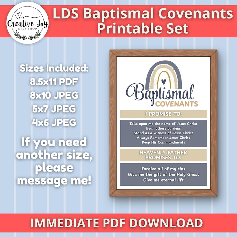 LDS Baptismal Covenants Printable Set | Baptism Poster | Baptism ...