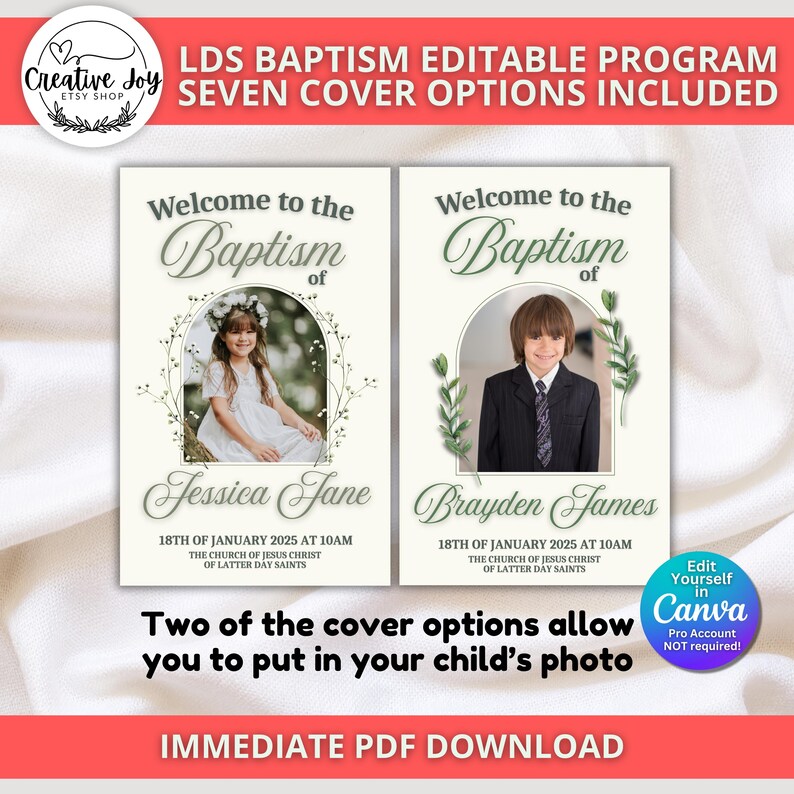 LDS Baptism Program Template | Editable Canva Template | Instant ...