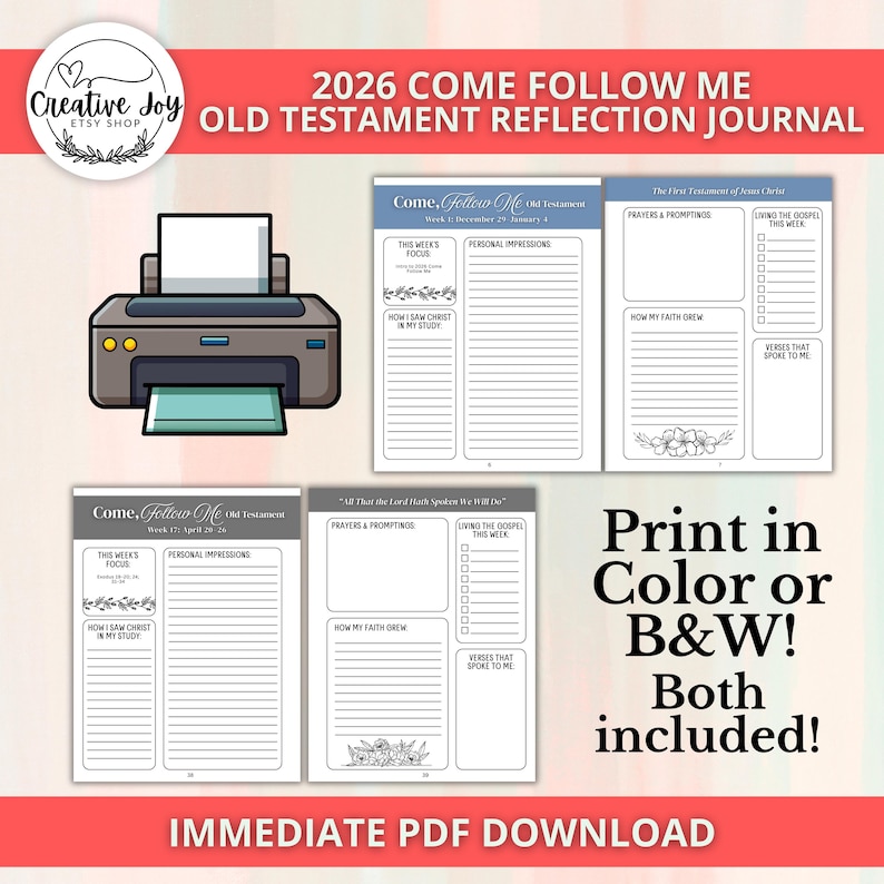2026 Come Follow Me Old Testament Reflection Journal | 52 Week ...
