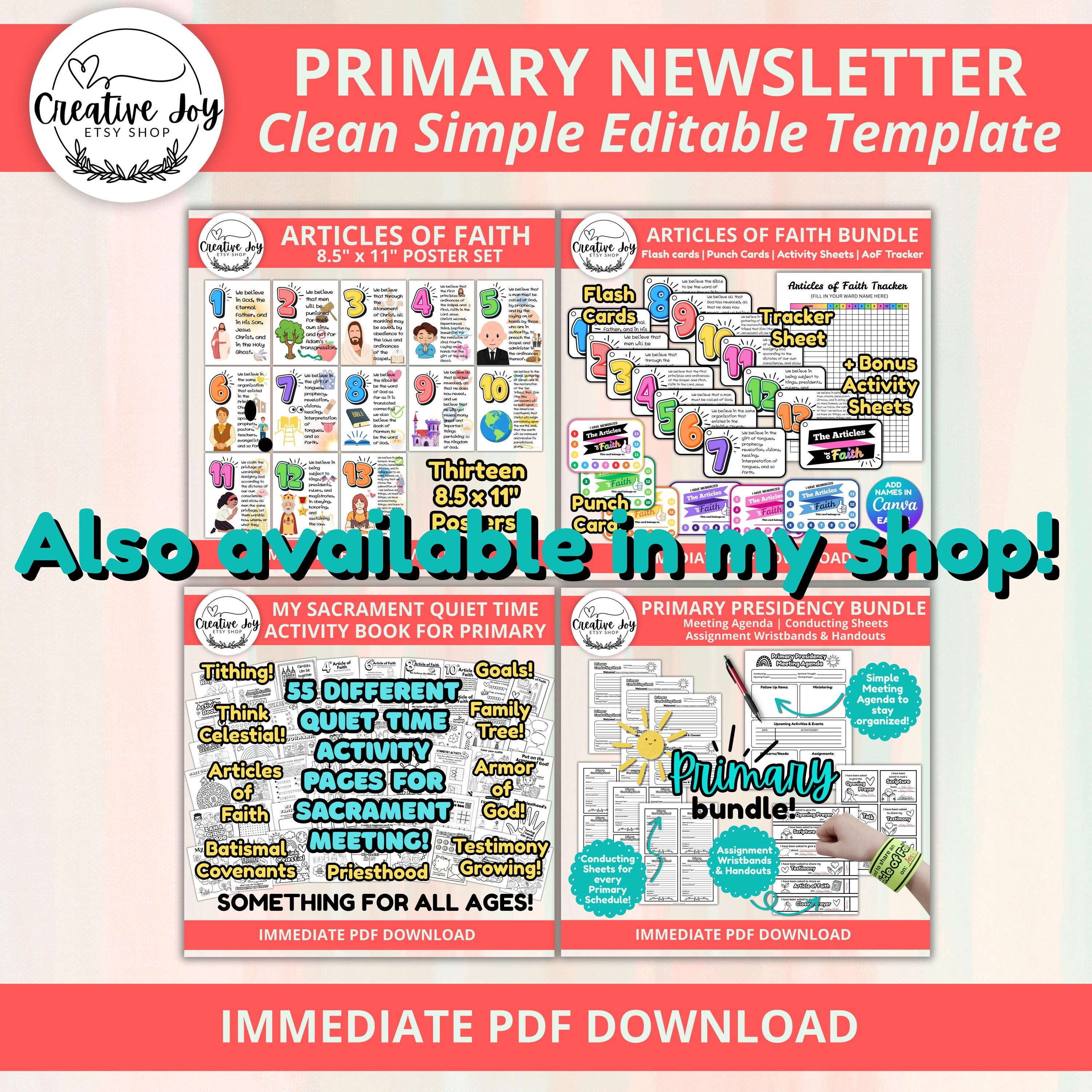 LDS Primary Newsletter Printable Editable Template | Simple Church ...