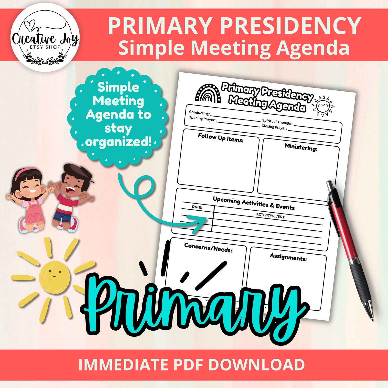 LDS Primary Presidency Meeting Agenda | Clean and Simple Printable ...