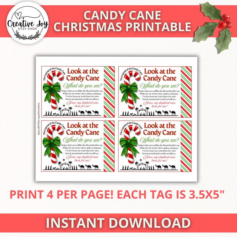 Legend of the Candy Cane Christmas Poem Treat Tag – LDS Printable Gift ...