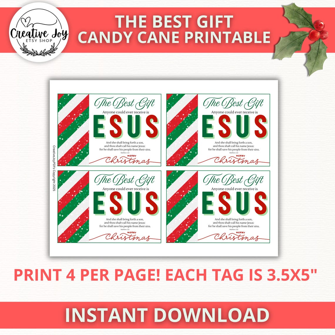 The Best Gift Candy Cane Jesus Christmas Tag Printable | LDS Christian ...