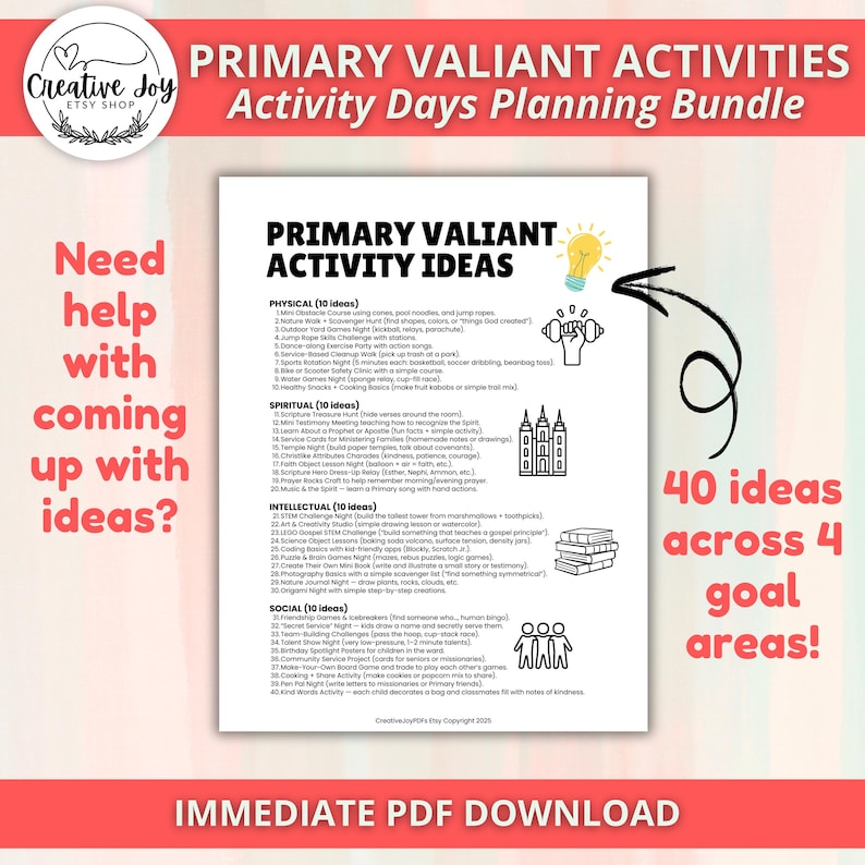 Primary Valiant Activities Printables | LDS Activity Days Planner ...