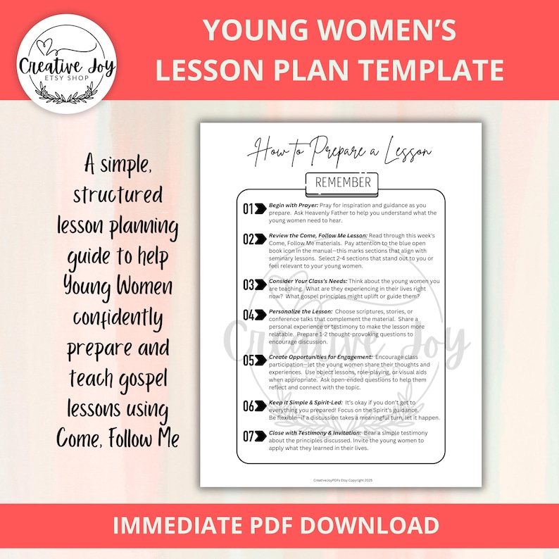 Young Women Lesson Plan Template | Come Follow Me | LDS Lesson Planning ...