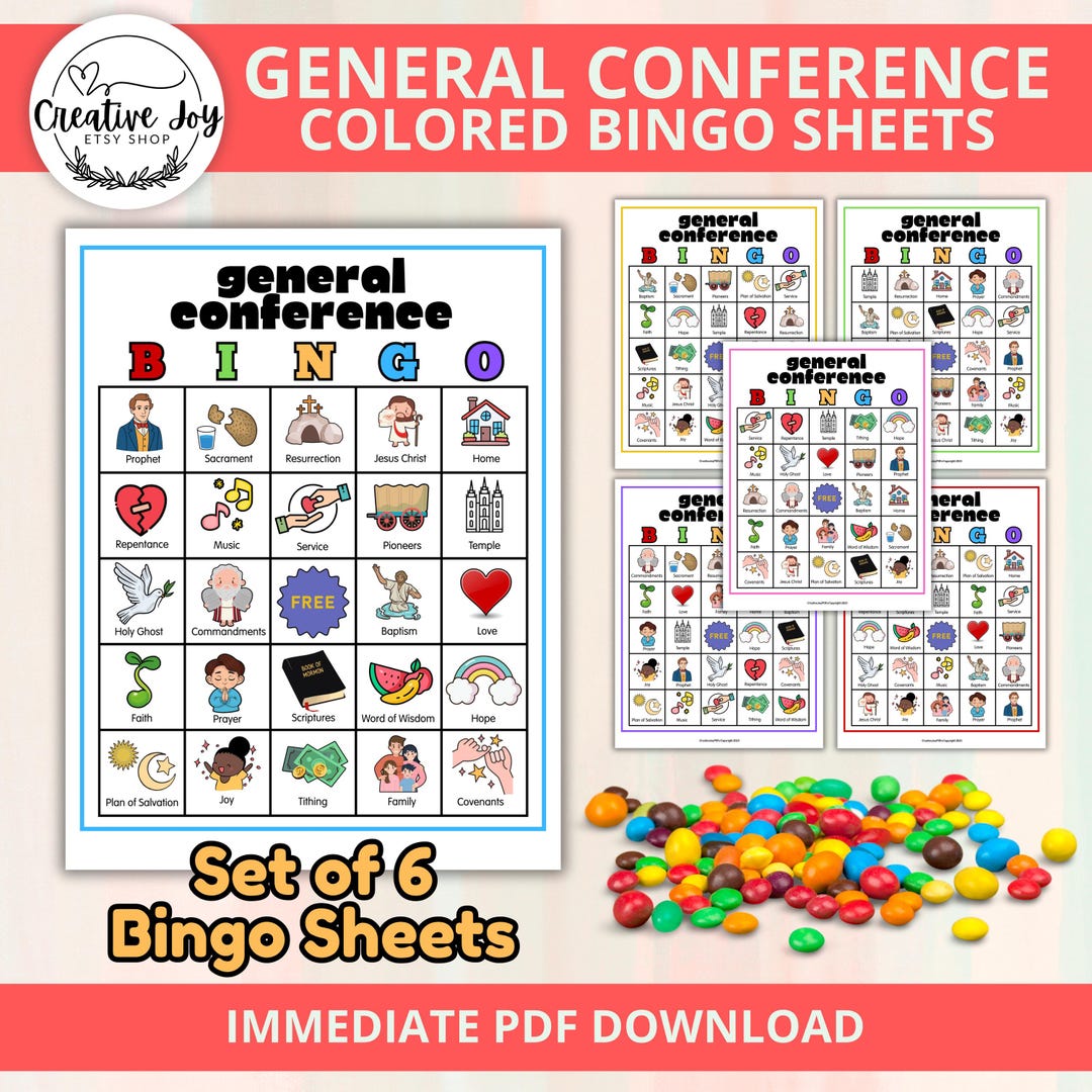 LDS General Conference Bingo – Full Color Bingo Game for Kids | Set of ...