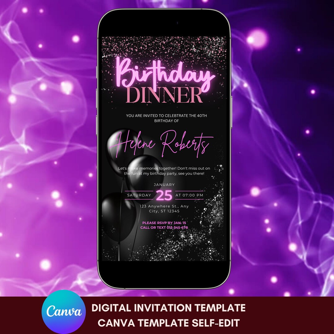Smartphone Invite for Birthday Dinner, Digital Birthday Party Invite ...
