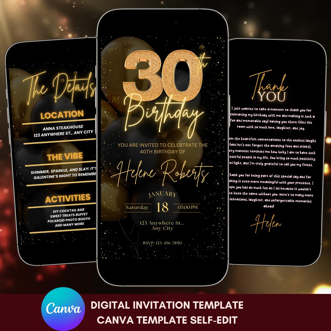 Digital 30th Birthday Invitation Template, E-invite Editable Day ...