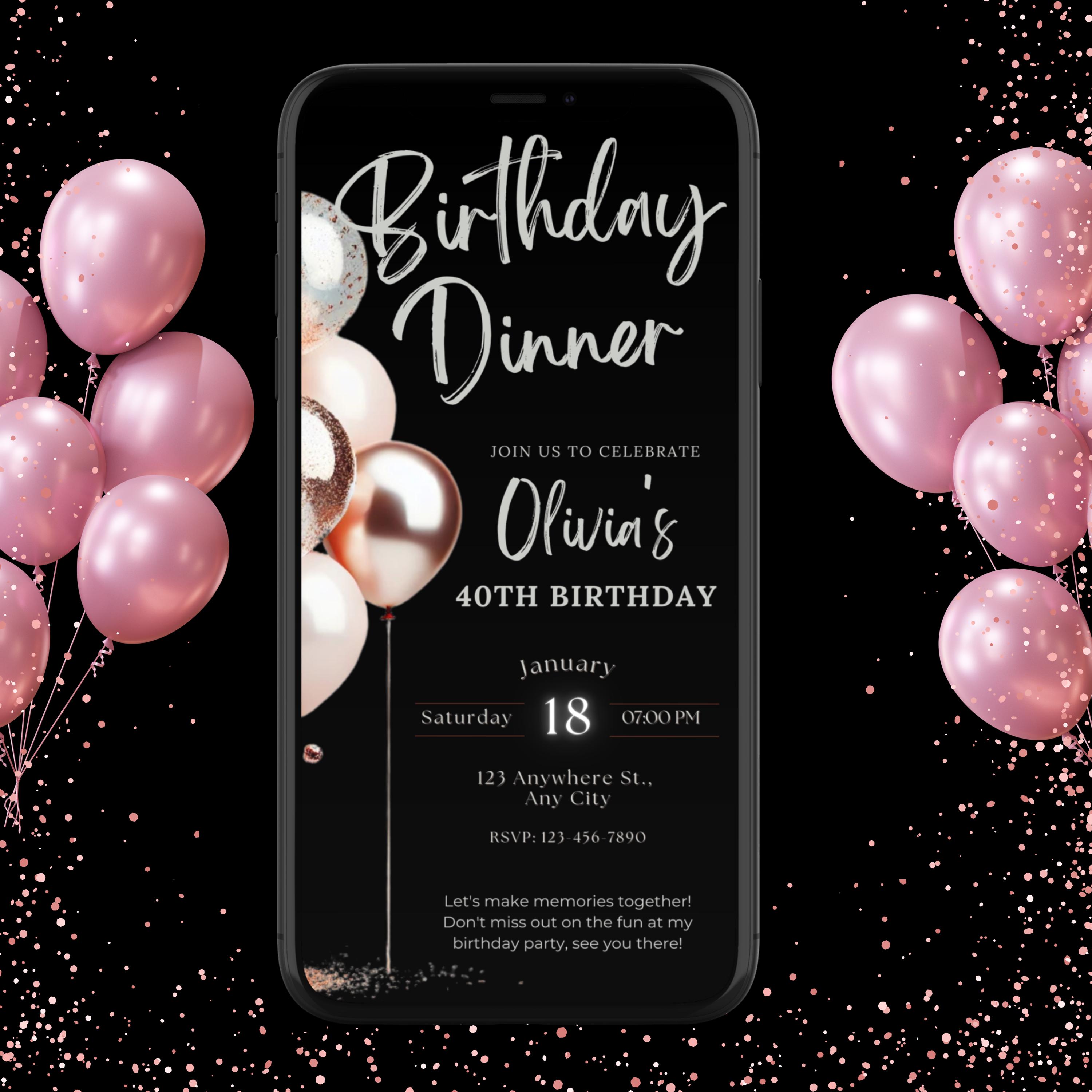Birthday Dinner Electronic Invitation, Birthday Dinner Dijital Invite ...