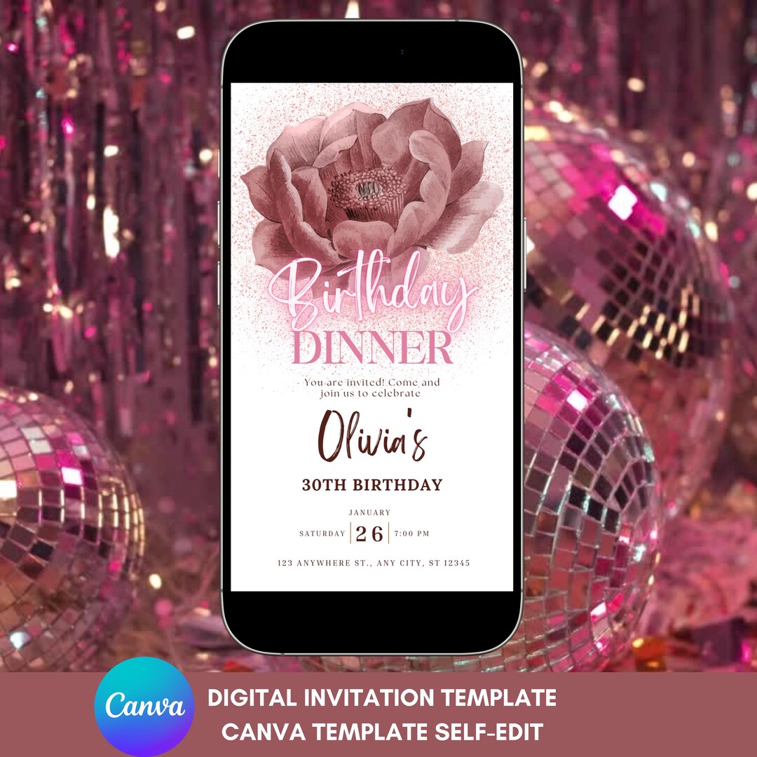 Editable Birthday Dinner Invitation, Neon Party Invite, Birthday Invite ...