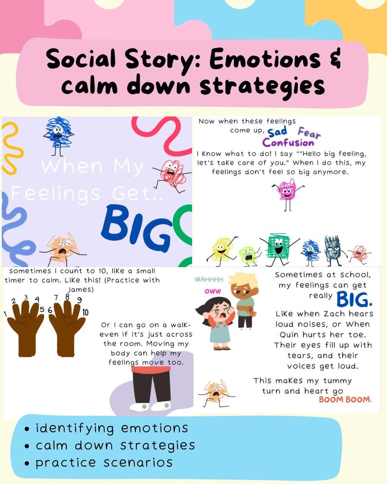 Social Story: Emotions and Calm Down Strategies - Etsy