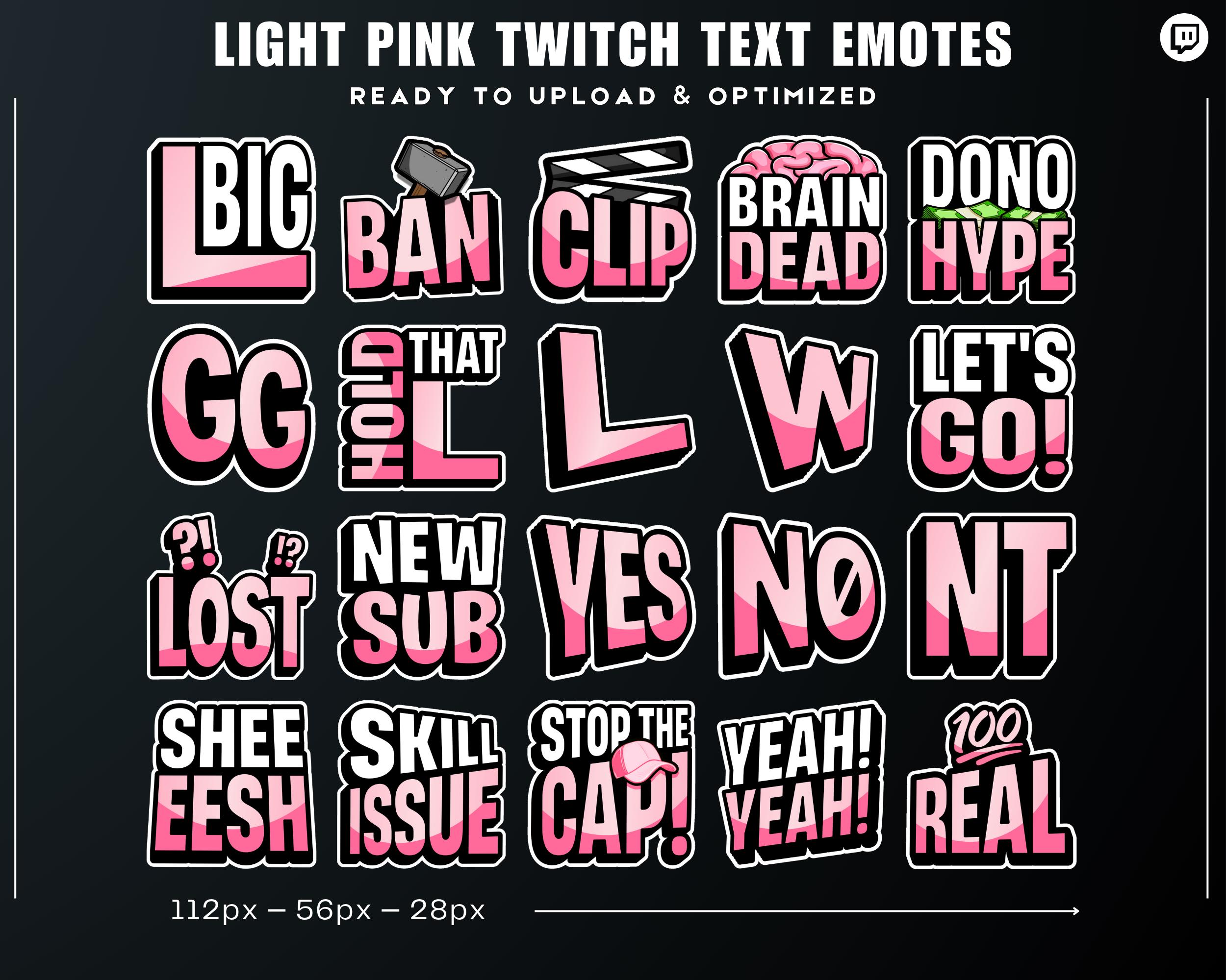 20x Light Pink Twitch Emotes / Text Emotes #1 | Emotes for Twitch ...