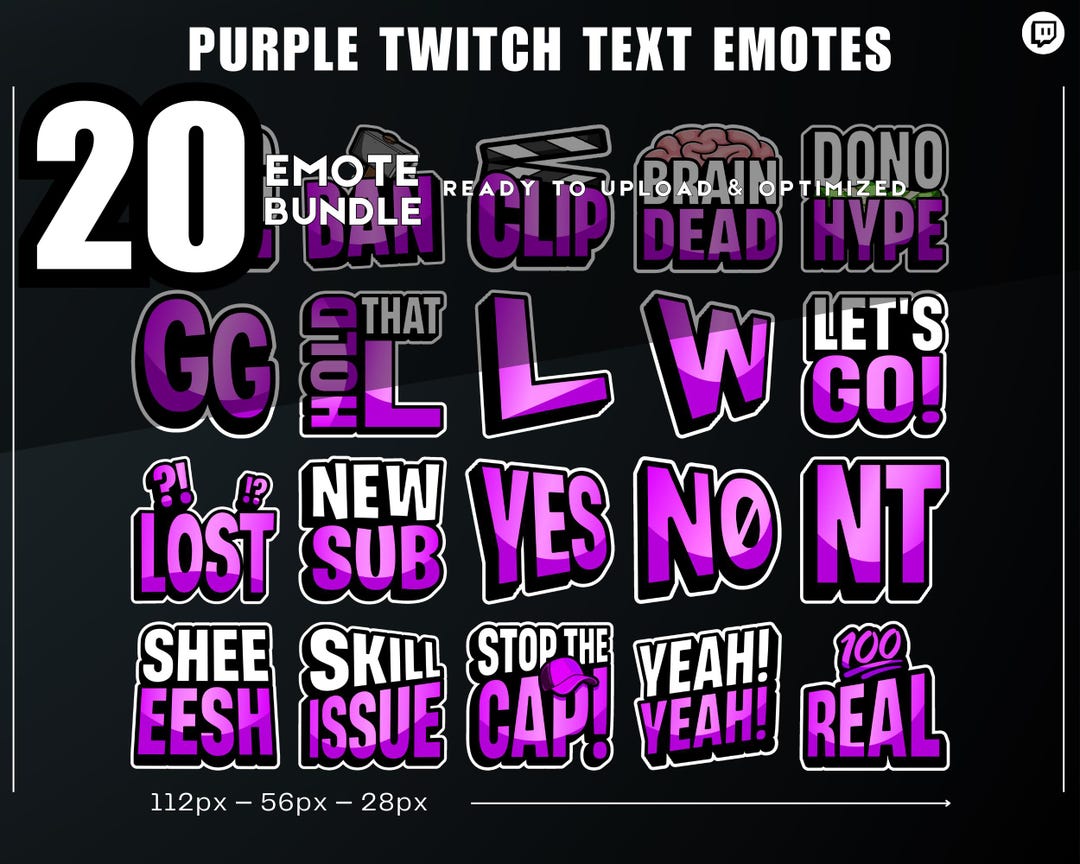 20 PREMIUM Purple Twitch Text Emotes Bundle! | Instant Download - Ban ...