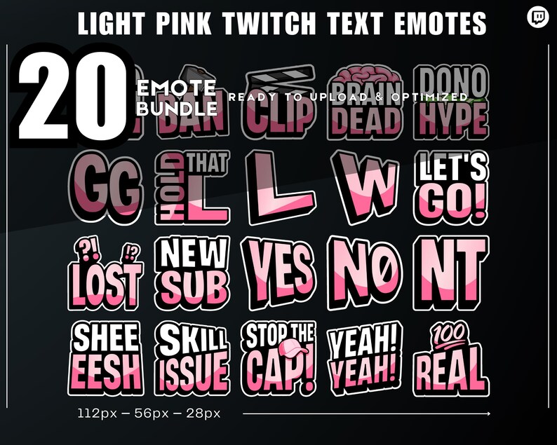 20x Light Pink Twitch Emotes / Text Emotes #1 | Emotes for Twitch ...