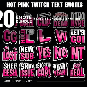 20 HOT PINK Twitch Text Emotes Bundle | Ban, GG, L, W, Let's Go, Clip ...