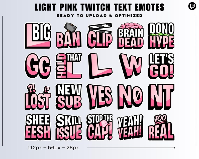 20x Light Pink Twitch Emotes / Text Emotes #1 | Emotes for Twitch ...