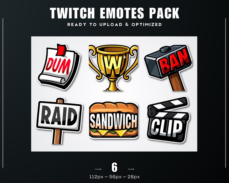 6x Twitch Text Emotes PACK! | Ban, Dum, Clip, Raid, Sandwich & W | Easy ...