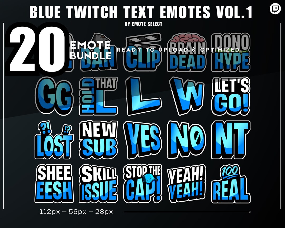 20x Blue Twitch Emotes / Text Emotes Bundle 1 Emotes for Twitch Discord ...