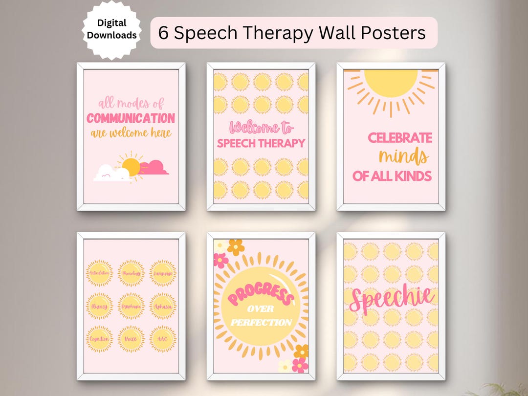 Speech Therapy Wall Art Posters | Set of 6 SLP Prints | Speech Language ...