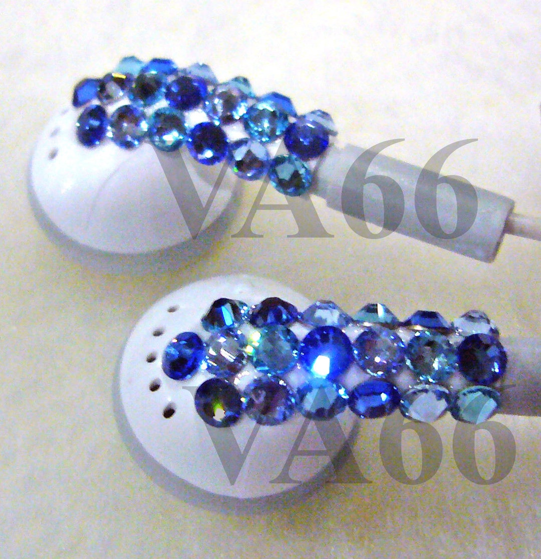 Bling Bling Studded White Ear Buds Blue Shades Swarovski Flatback Studs ...