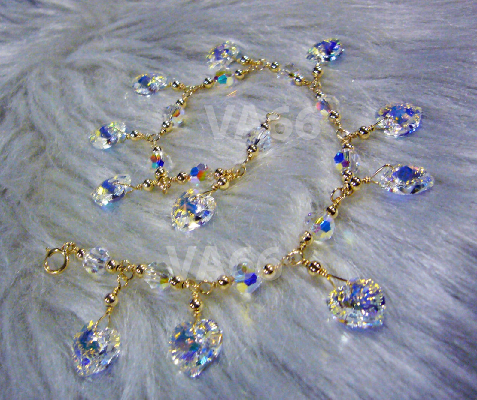 14K Gold Swarovski Bridal Charm Anklet Love Heart Custom Colors ...