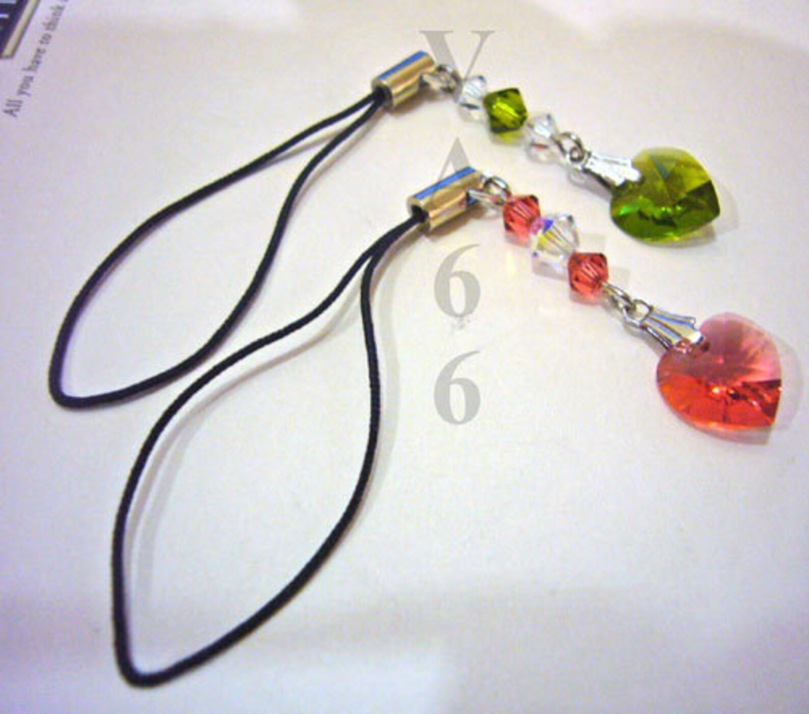 Choose Color Swarovski Crystal Bicone and Heart Cell Phone Keychain ...