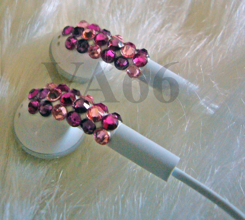 Bling Bling Studded White Ear Buds Pink N Purple Swarovski Flatback ...