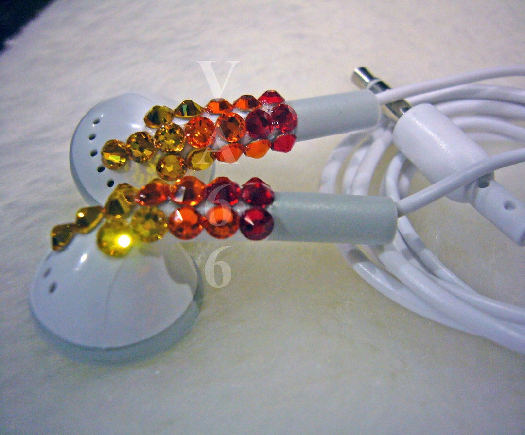 Bling Bling Studded White Ear Buds Fire Colors Swarovski Flatback Studs ...