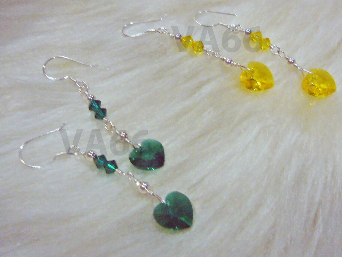 Custom Made 14KGF 925 Sterling Silver Swarovski Earrings Long Heart Wire Wrapped Col Choices ...
