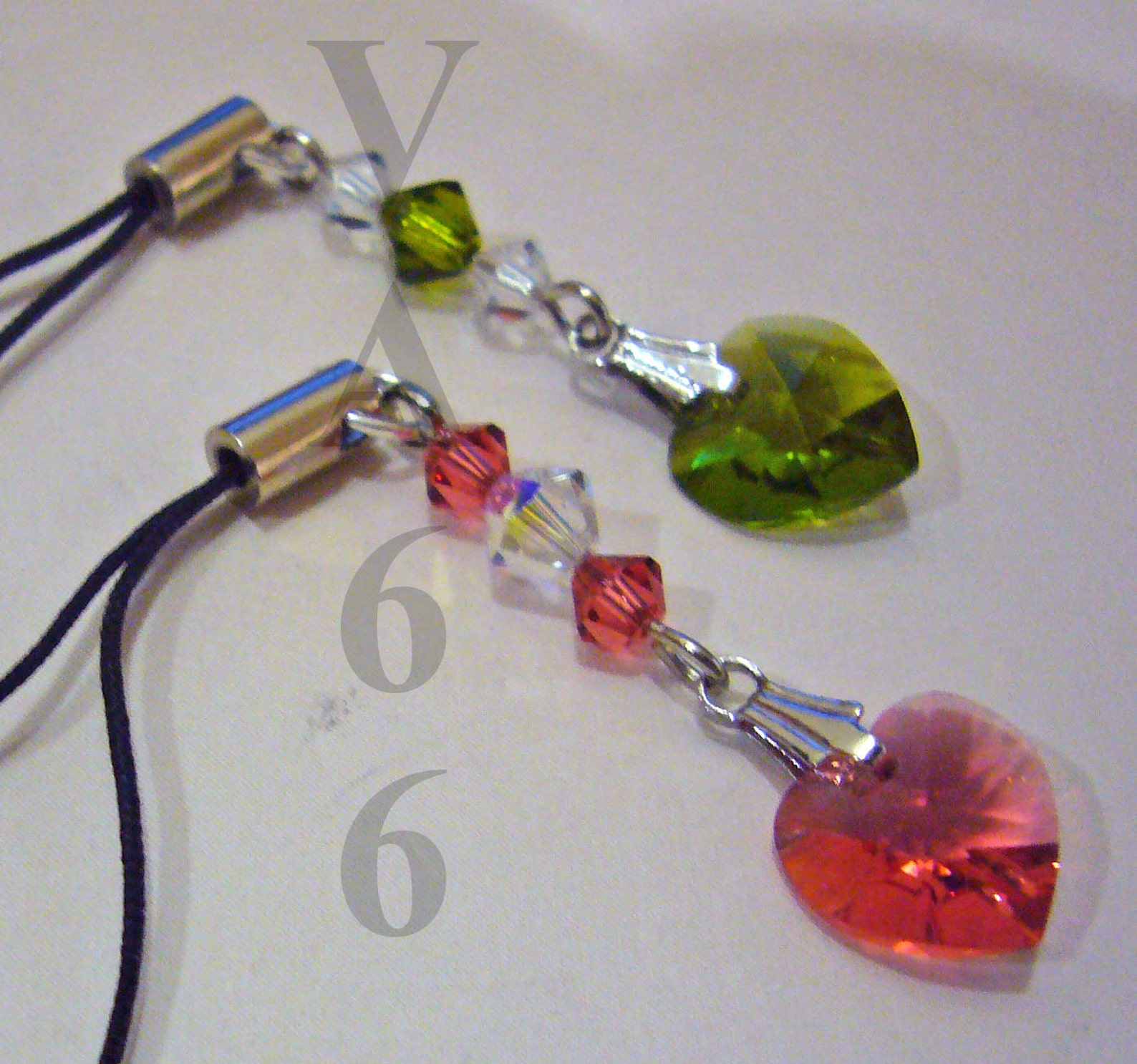 Choose Color Swarovski Crystal Bicone and Heart Cell Phone Keychain ...